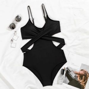 Swim | Monokini Bandage Wrap Cut Out Back Tie Swim Black Tank Womens ...